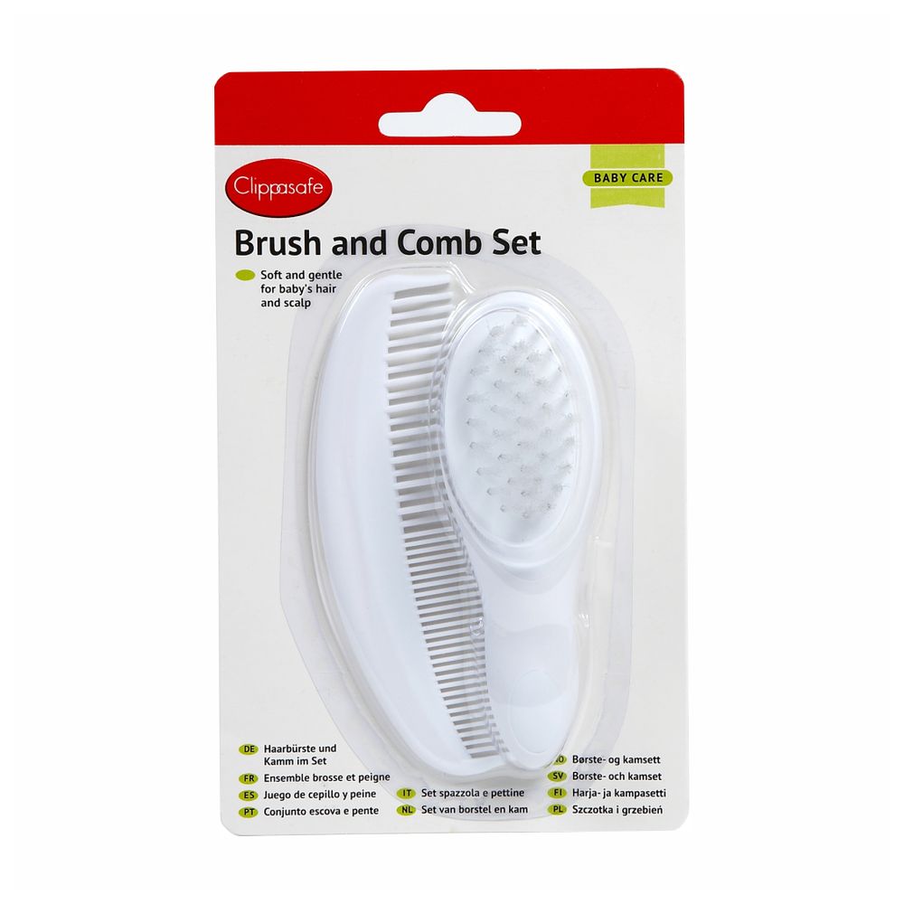 Clippasafe Baby Brush & Comb Set White Age- Newborn to 12 Months - Peekaboo