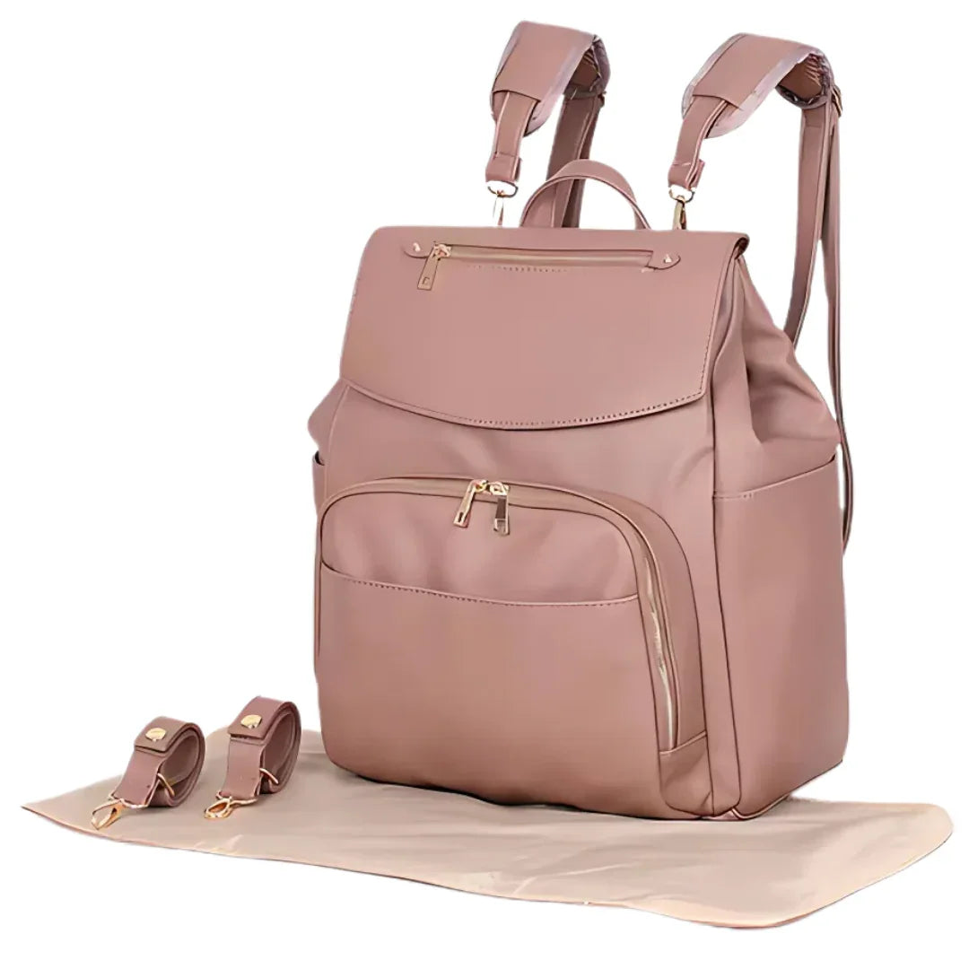 Pibi 2-in-1 PU Leather Diaper Backpack with Stroller Hooks & Changing ...