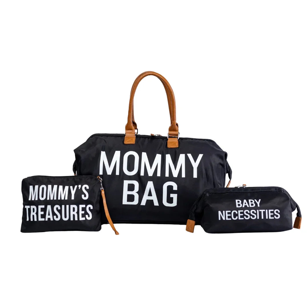Pibi Mommy Tote Diaper Bag Set of 3 Black - Peekaboo