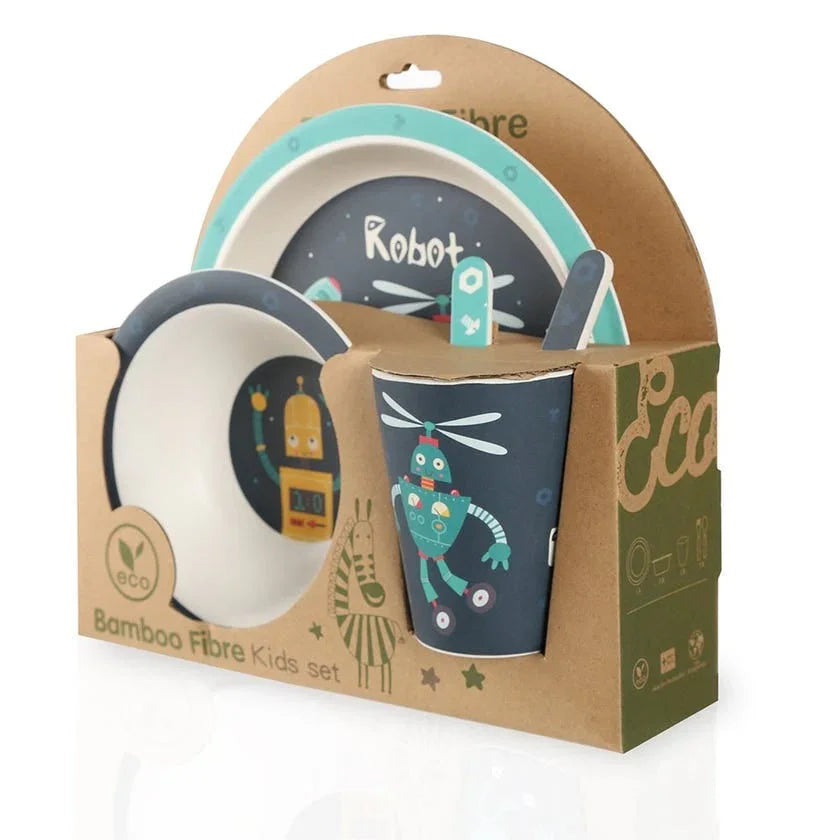 Bamboo Fiber 5-piece Kids Dinnerware Set, Blue - Peekaboo