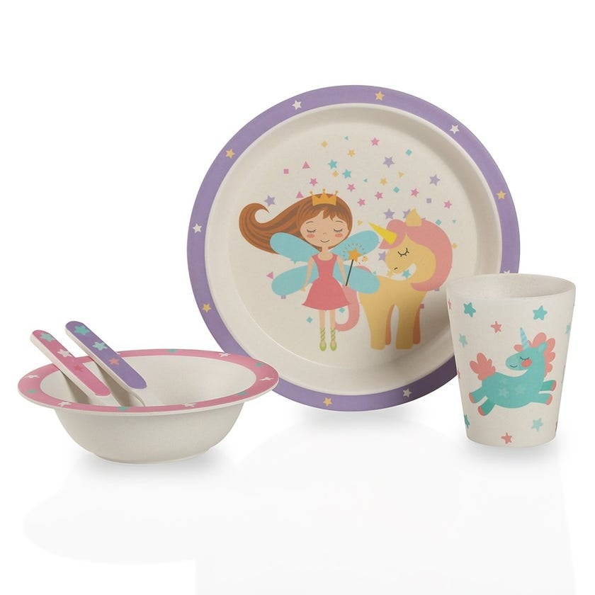 Bamboo Fiber 5-piece Kids Dinnerware Set, Purple & Pink - Peekaboo