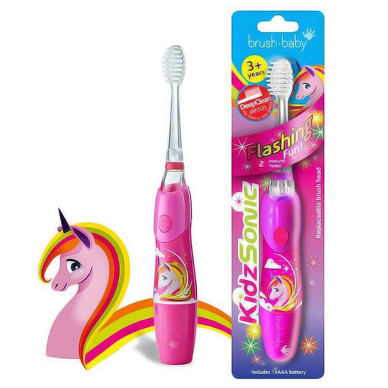 Brush Baby New Kidzsonic Unicorn Electric Toothbrush Pink Age-3 Years & Above - Peekaboo