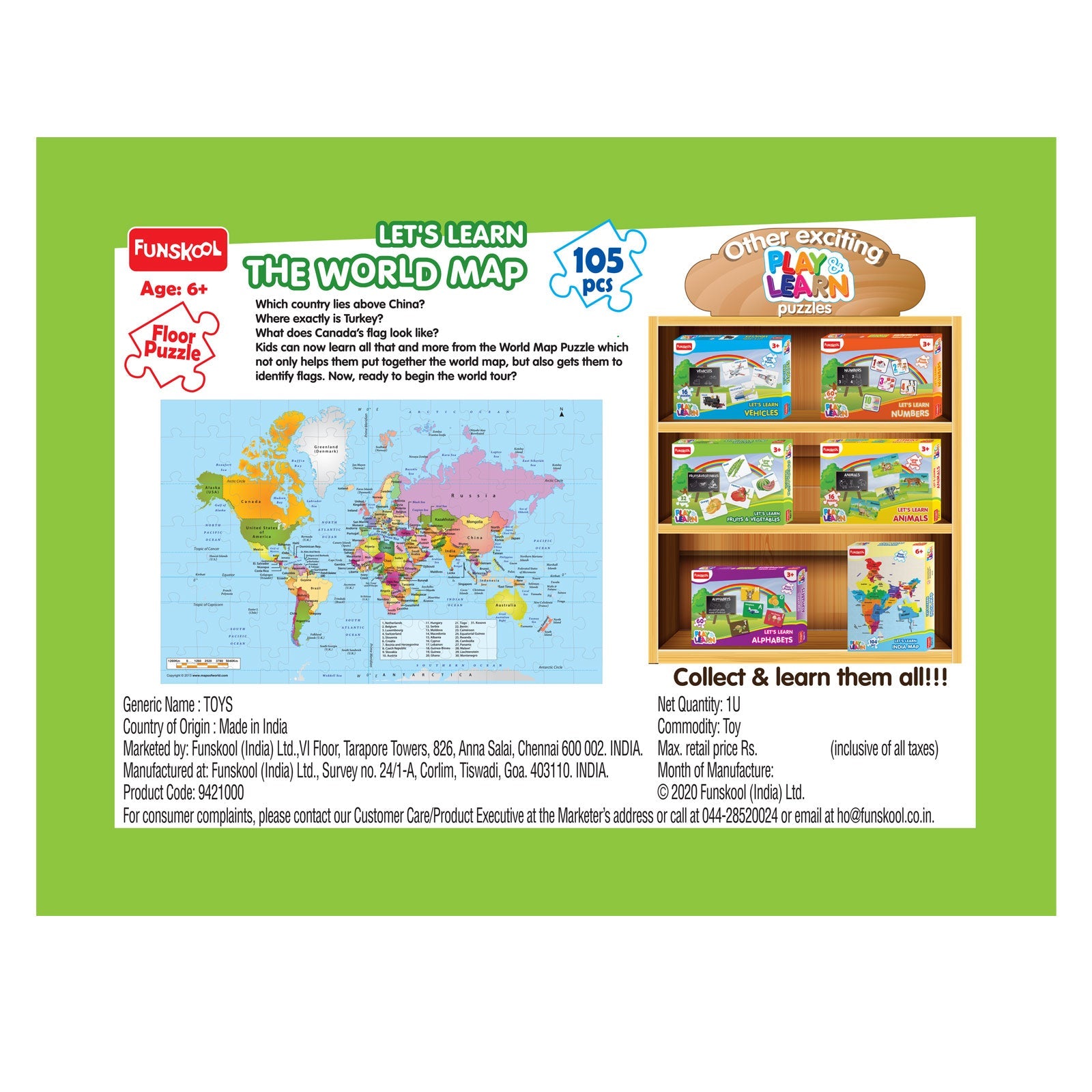 Funskool World Map Learning Puzzles Multicolor Age- 6 Years & Above ...