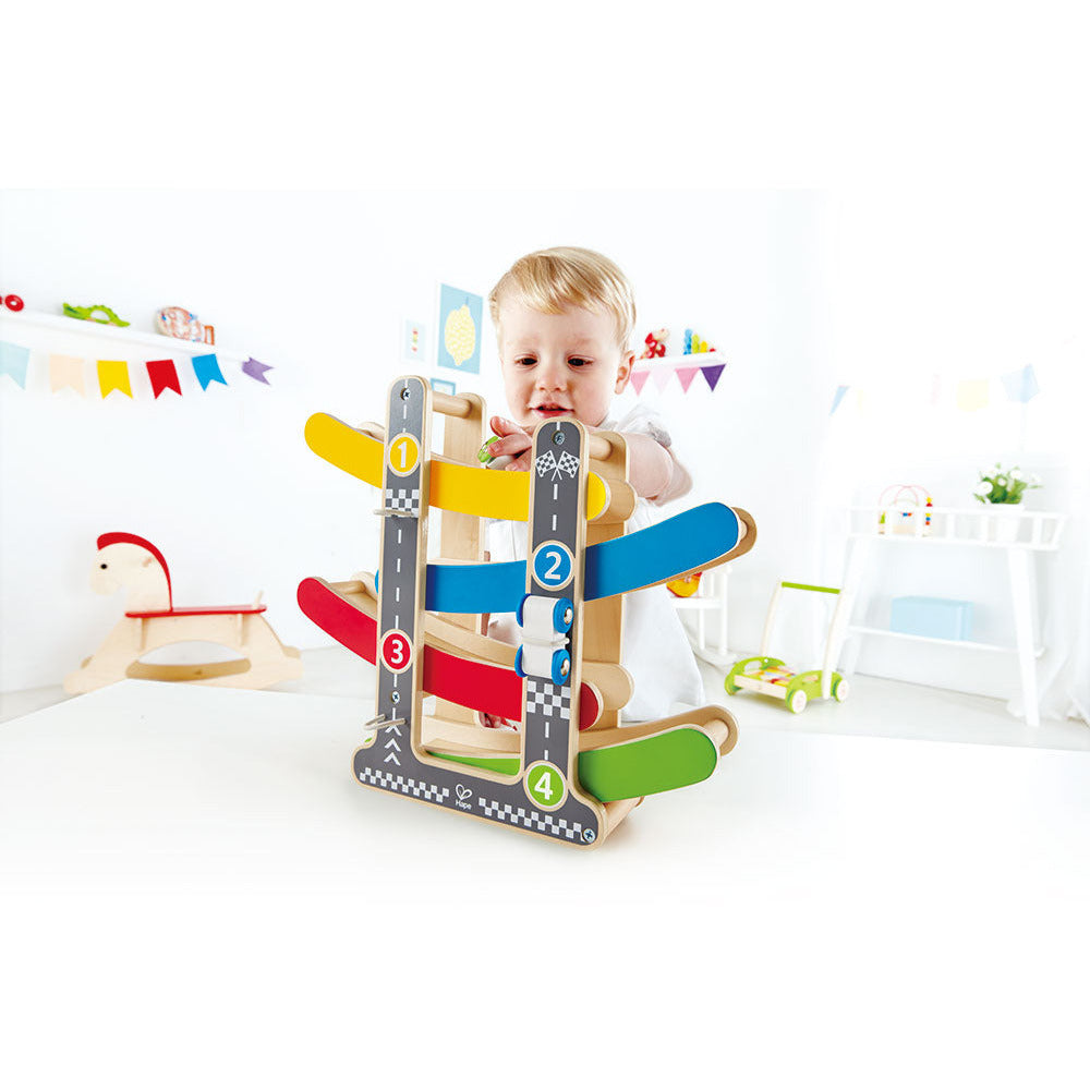 Hape - Fast Flip Racetrack Natural Age- 18 Months & Above - Peekaboo