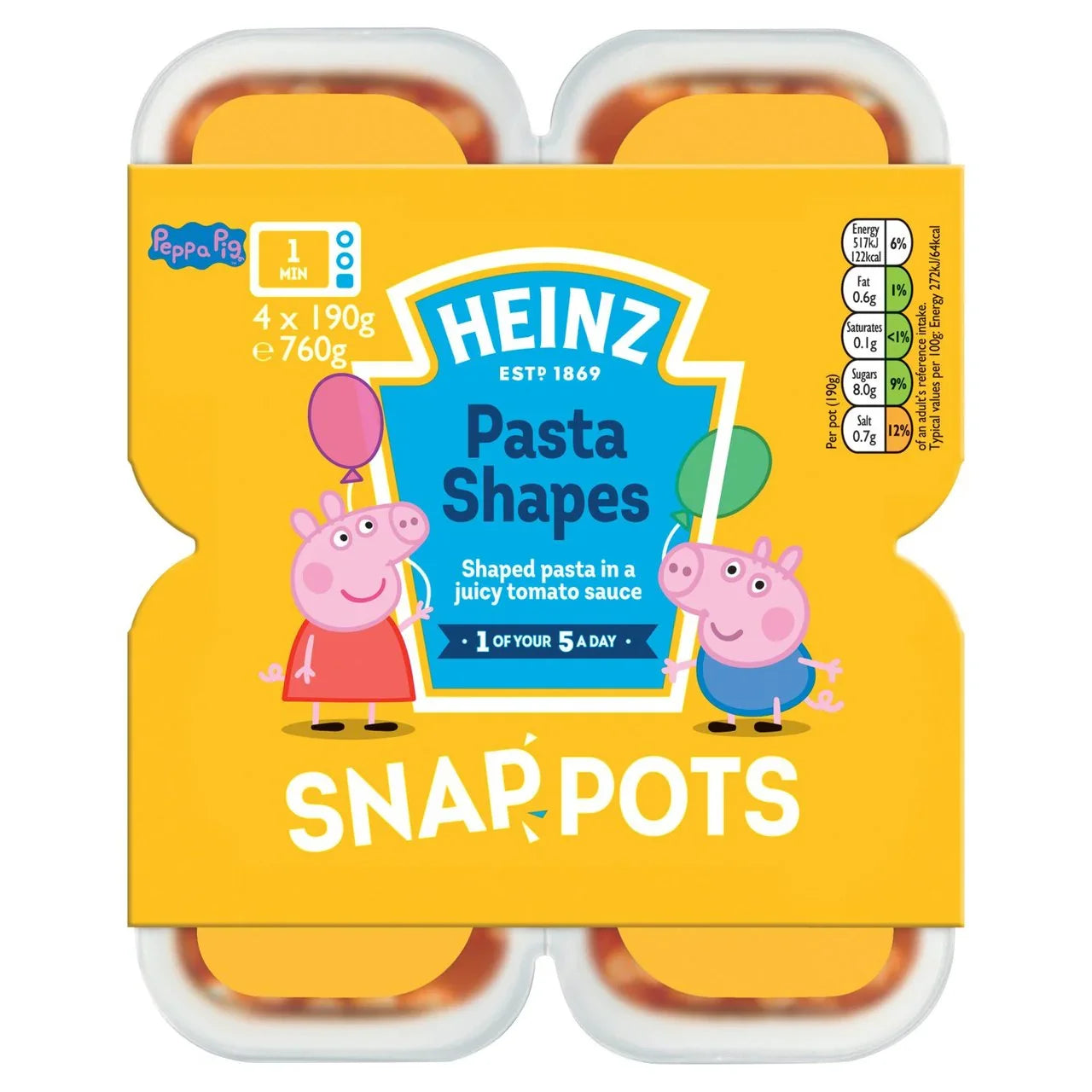 Heinz Peppa Pig Pasta Shapes Snap Pots 200gm Age- 3 Years & Above ...