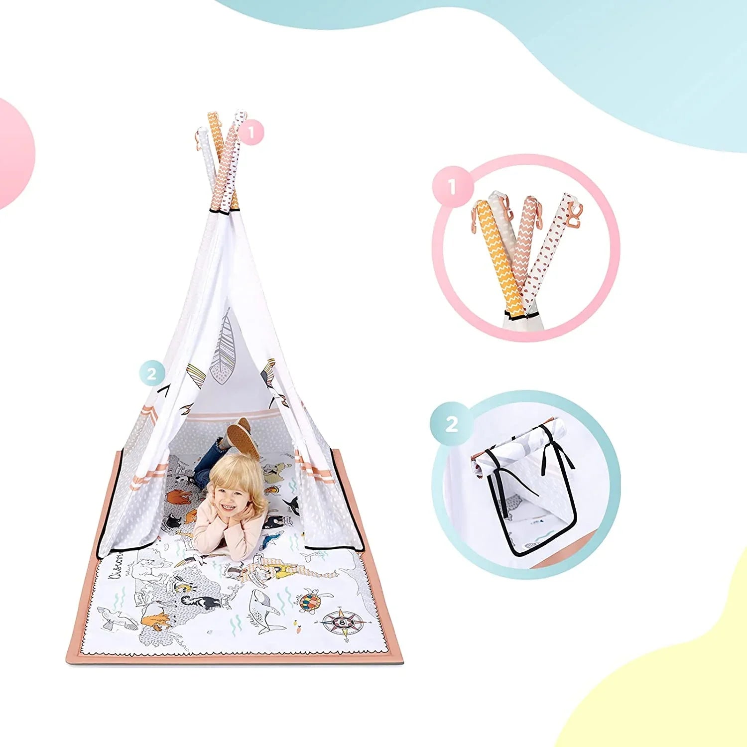 Kinderkraft 3-in-1 Tippy Educational Playmat Multicolor Age- Newborn ...