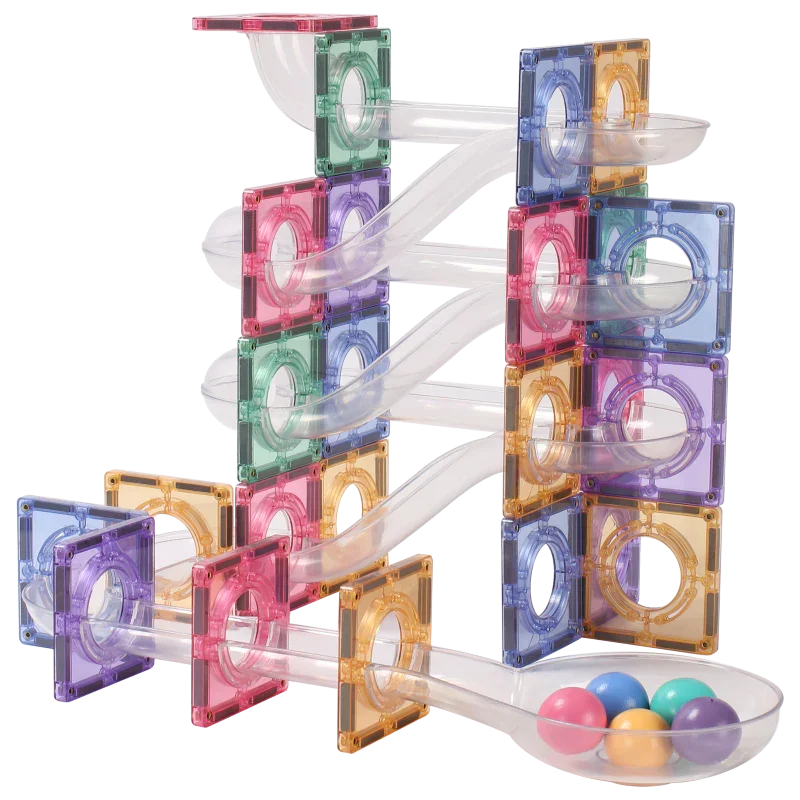 Pibi MNTL 80 Pieces Pastel Marble Run Toy Set with Transparent Tubes ...