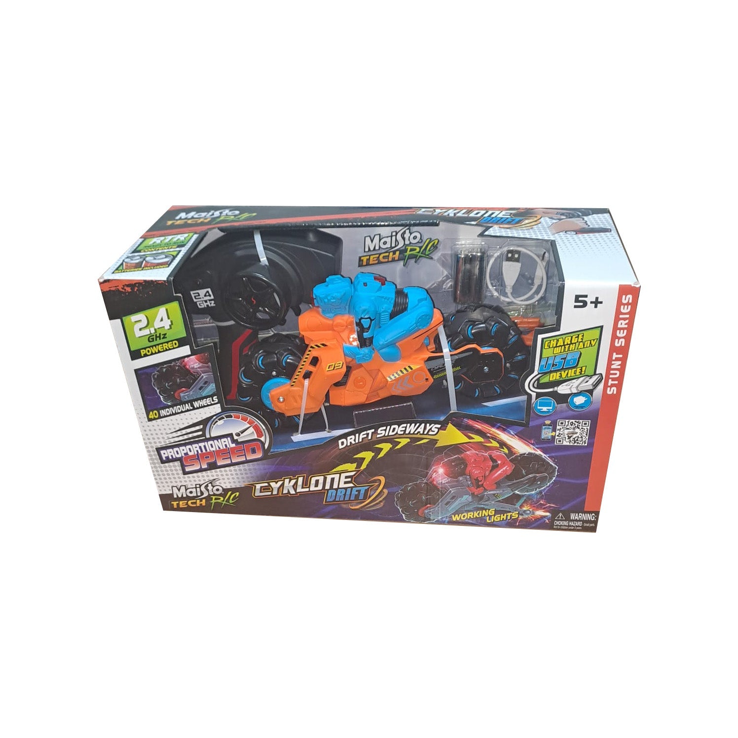Maisto R/C Cyklone Drift Car with Remote Control Orange/Blue Age- 5 Years & Above - Peekaboo