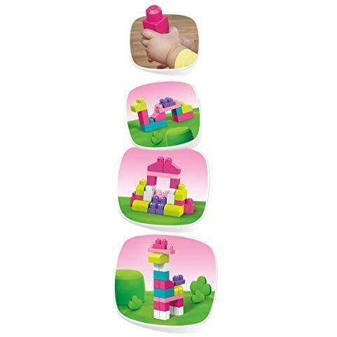 Mega Blocks Big Building Bag 60 Pieces Pink Age- 12 Months & Above ...
