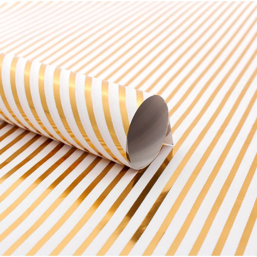Pibi Metallic Stripes Gift Wrapping Paper 50 x 70 cm White/Gold - Peekaboo