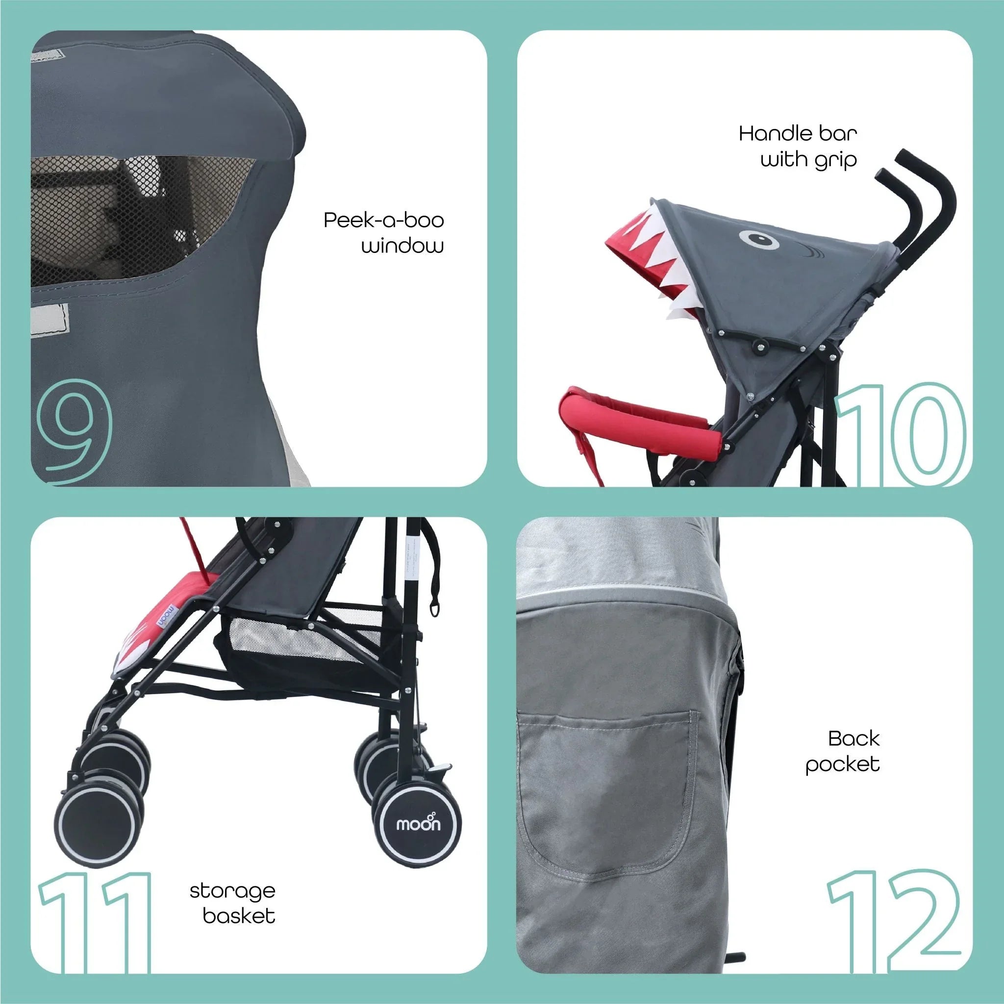 Moon Safari - Stroller Shark Print Age-Newborn & Above - Peekaboo