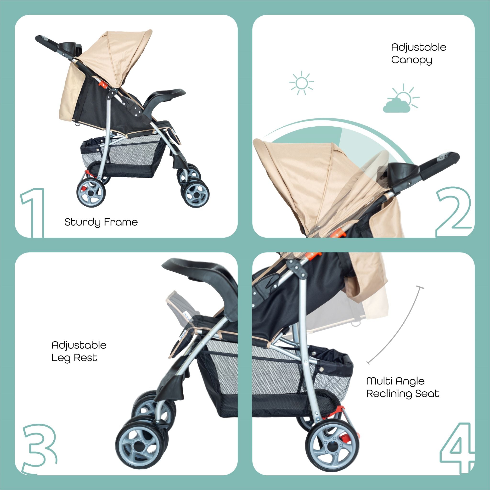 Moon Trek - One Fold Stroller - Beige Age-Newborn & Above - Peekaboo