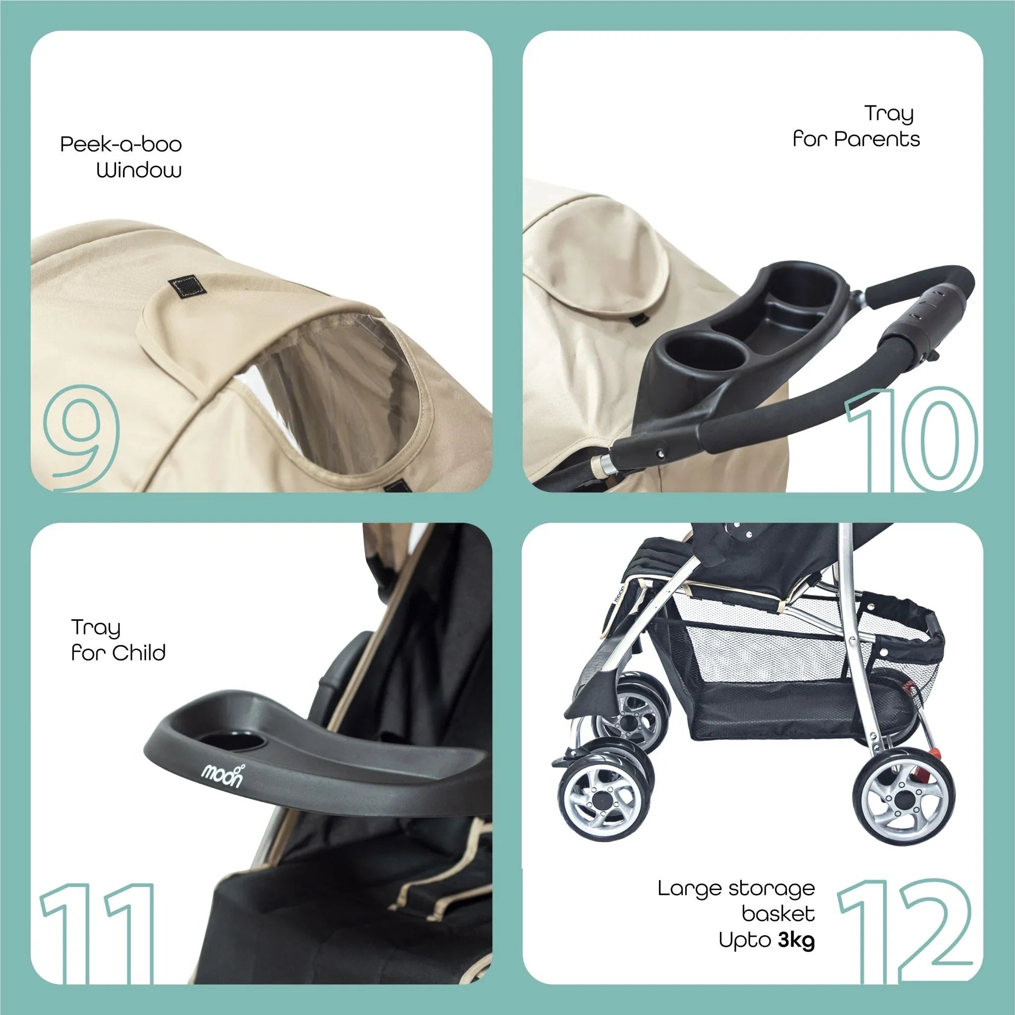 Moon Trek - One Fold Stroller - Beige Age-Newborn & Above - Peekaboo