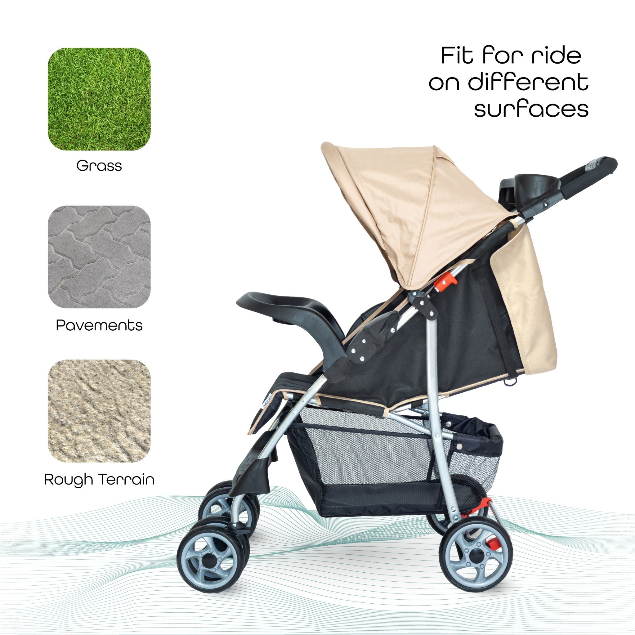 Moon Trek - One Fold Stroller - Beige Age-Newborn & Above - Peekaboo