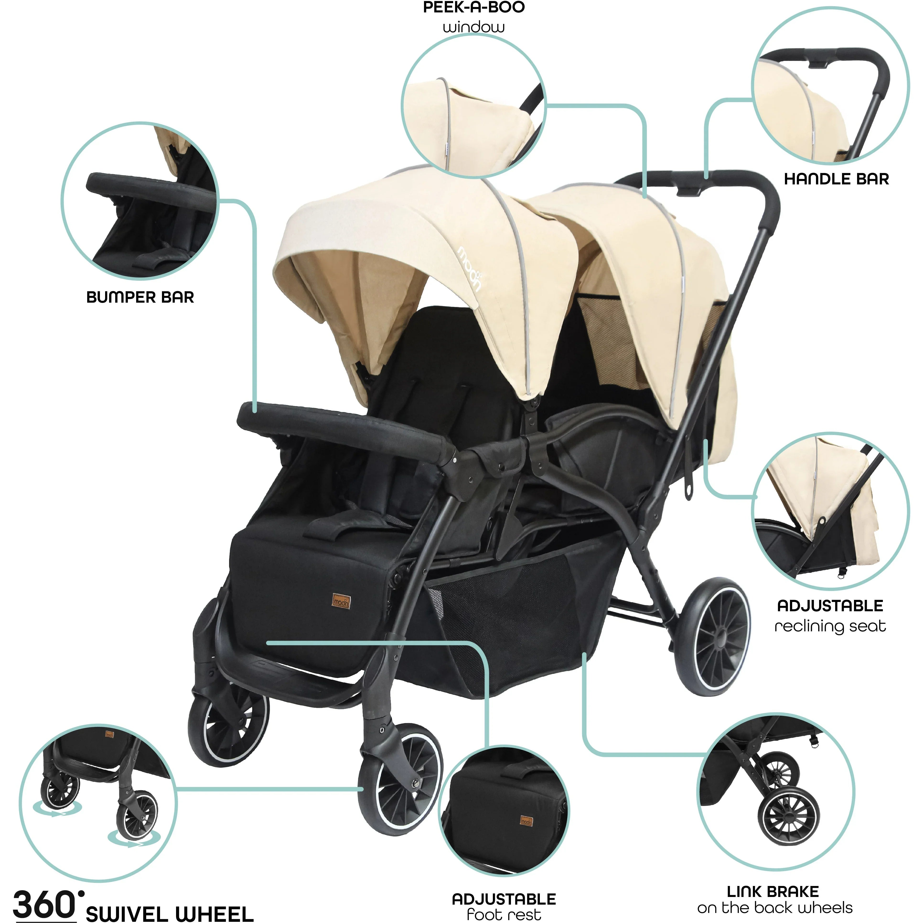 Moon Twin Stroller Beige Age- Newborn & Above - Peekaboo