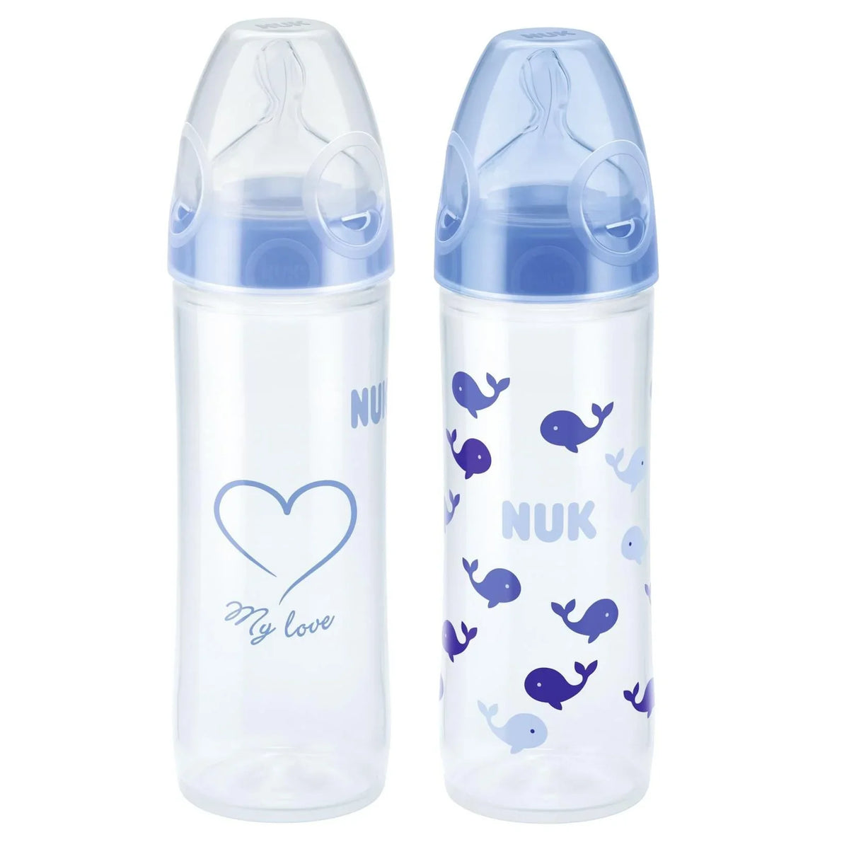 NUK New Classic Baby Bottle Blue 250ml (2 Pack) - Peekaboo