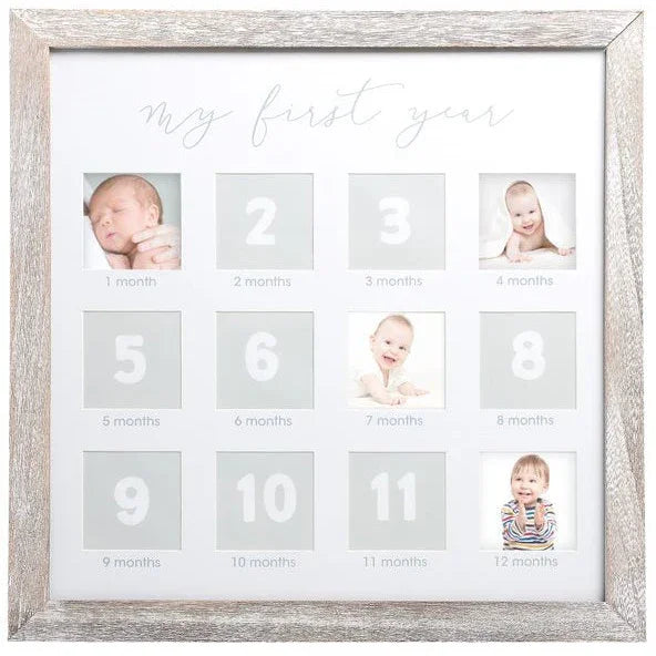 Pearhead Rustic My First Year Square Memory Frame Beige Sand & White ...