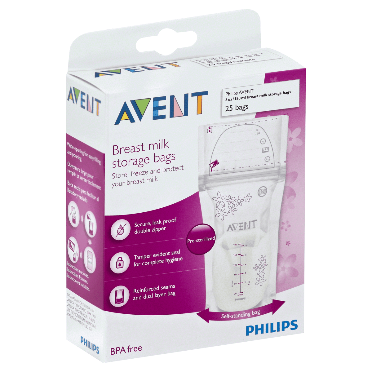 Philips Avent SCF603/25 Breast Milk Storage Bags 180ml 25 Pieces - Peekaboo