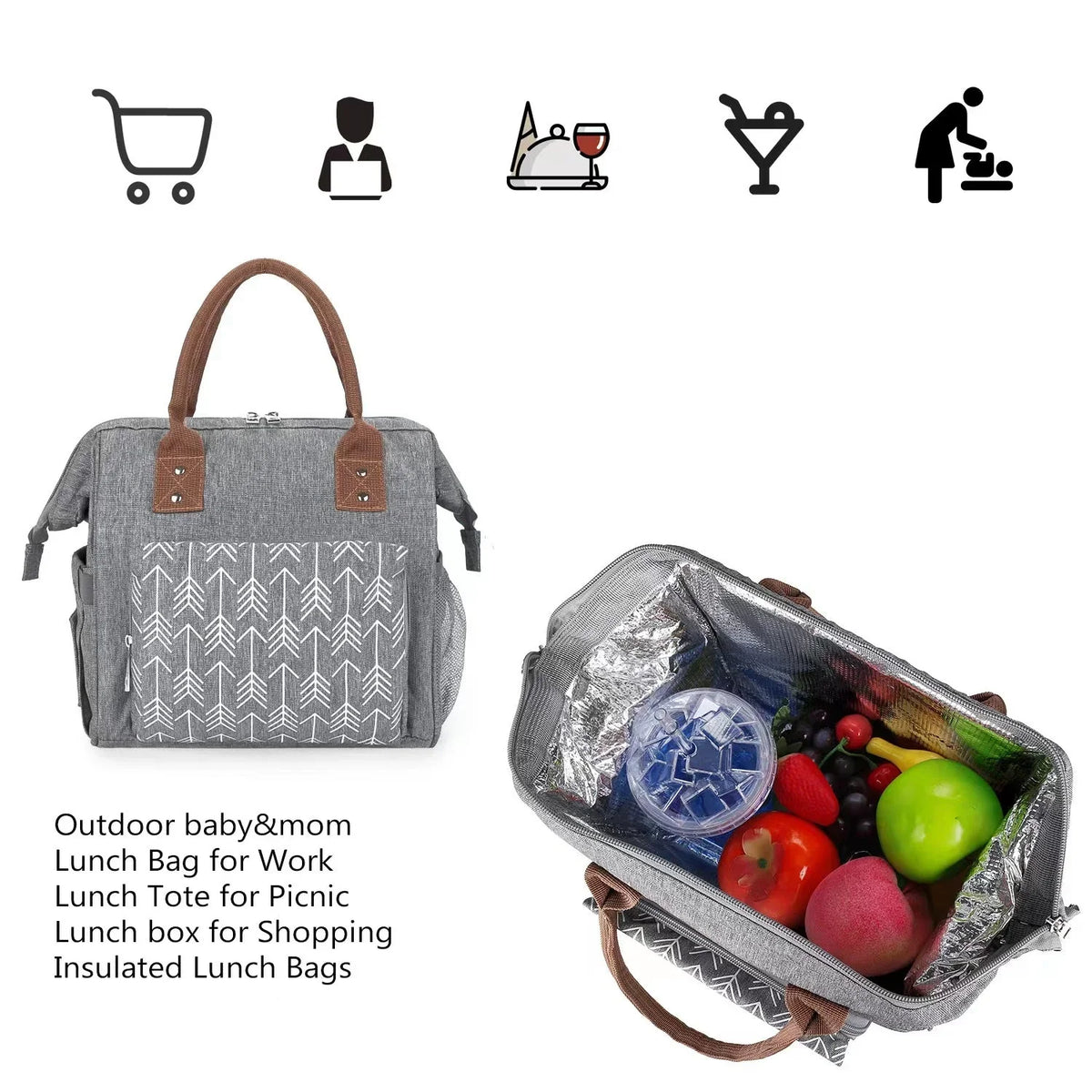 Pibi 3-in-1 Insulated Bottle & Lunch Diaper Bag Light Grey Age- Newborn ...