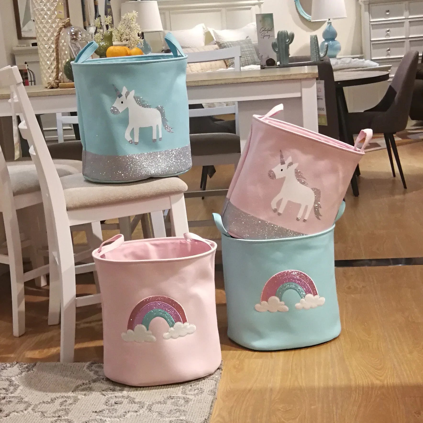 Pibi Adorable Rainbow Printed Laundry Bag /Toy Storage Basket (35 x 40 ...