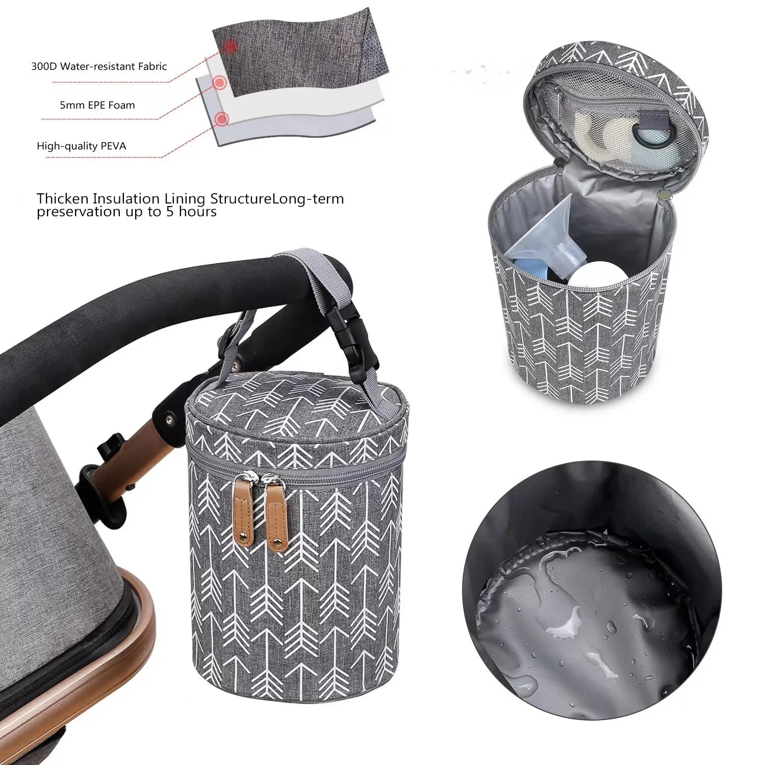 Pibi Baby Insulated Feeding Bottle Bag Grey Age- Newborn & Above - Peekaboo