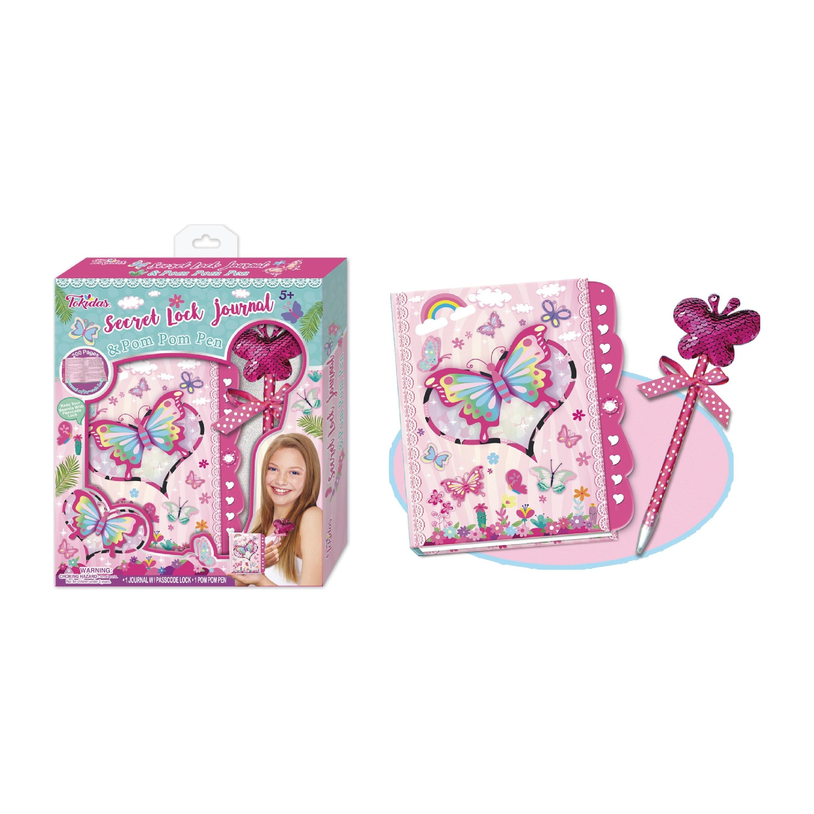 Pibi Butterfly Secret Lock Journal & Pom Pom Pen DIY Kit Pink Age- 4 ...