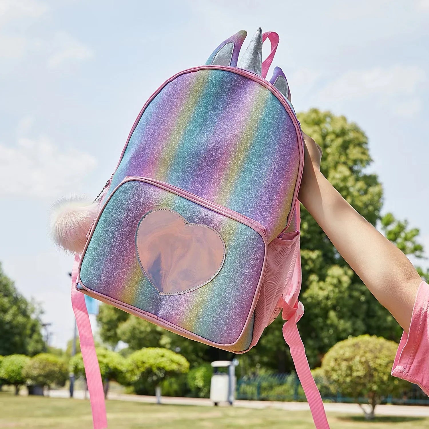 Pibi Cute Glittery Unicorn Rainbow Backpack 16-Inch Multicolor Age- 3 ...