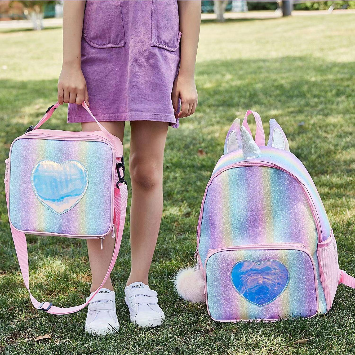 Pibi Cute Glittery Unicorn Rainbow Backpack 16-Inch Multicolor Age- 3 ...