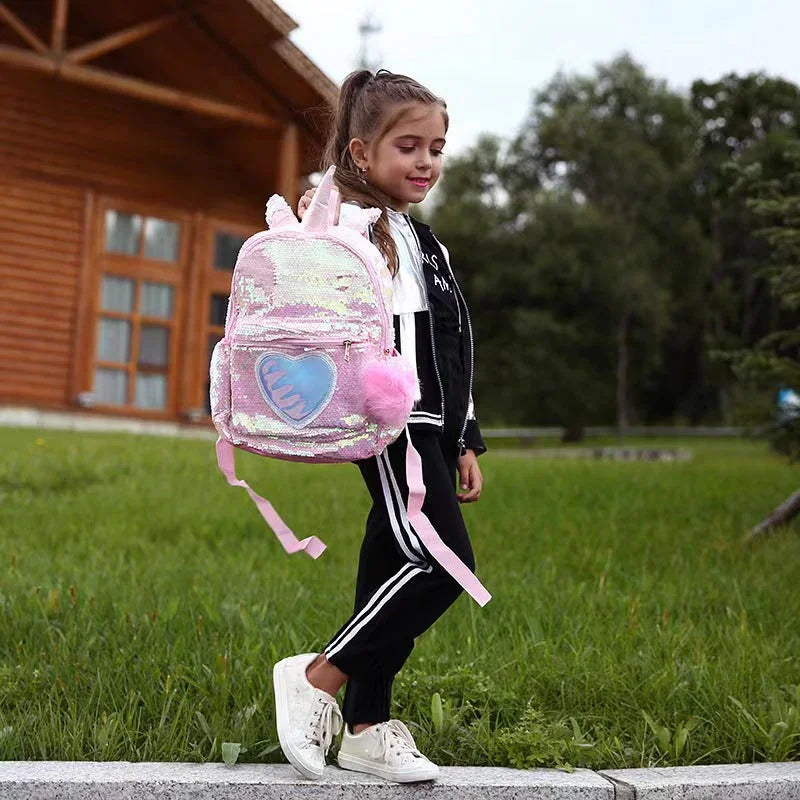 Pibi Cute Unicorn Sequin Backpack with Pompom Keychain- 14 Inch Baby ...