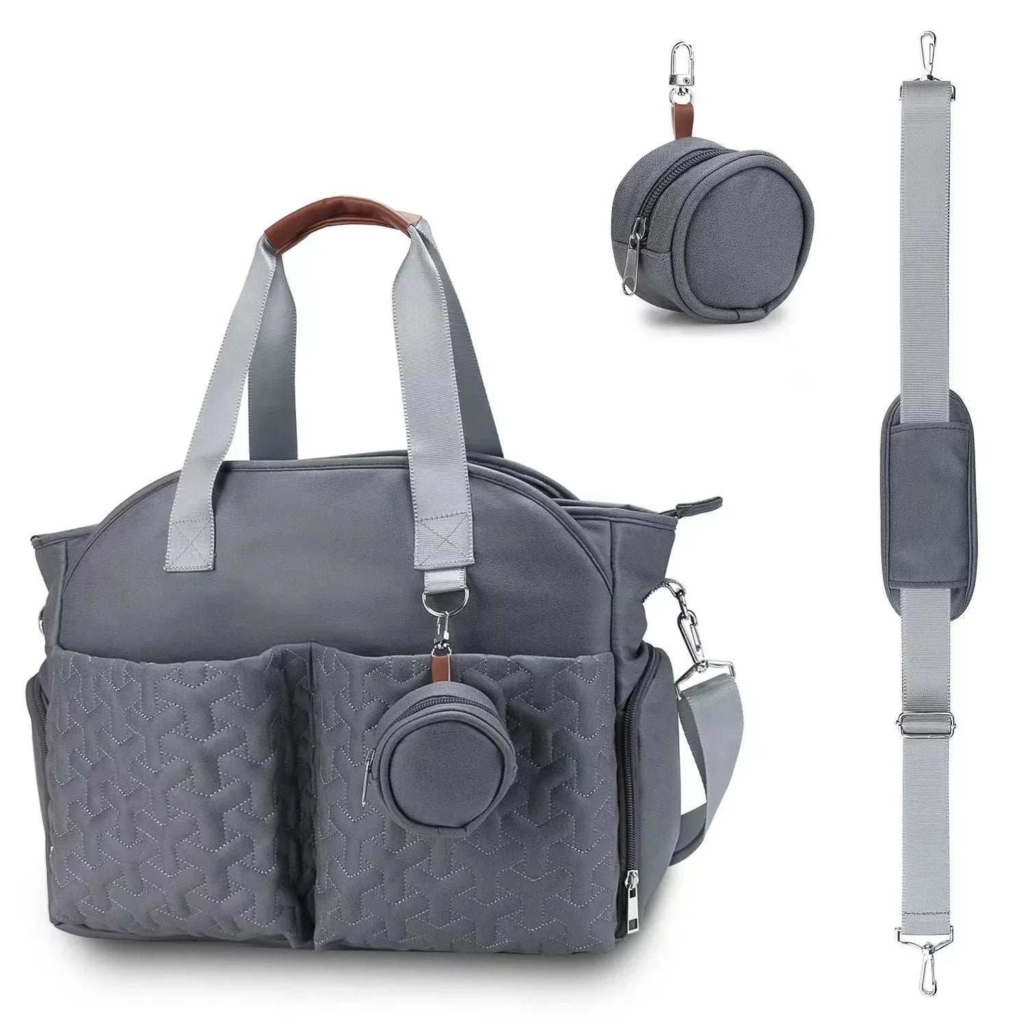 Pibi Diaper Changing Tote Bag with Pacifier Holder Dark Grey Age ...
