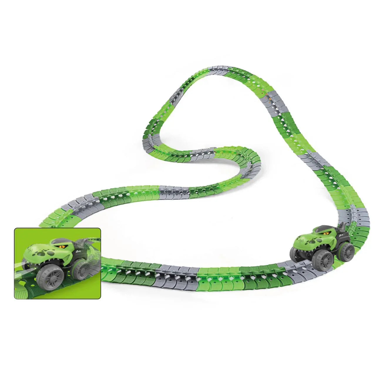 Pibi Dinosaur DIY Racing Track with Car (186 Pcs) Playset Green Age- 5 ...
