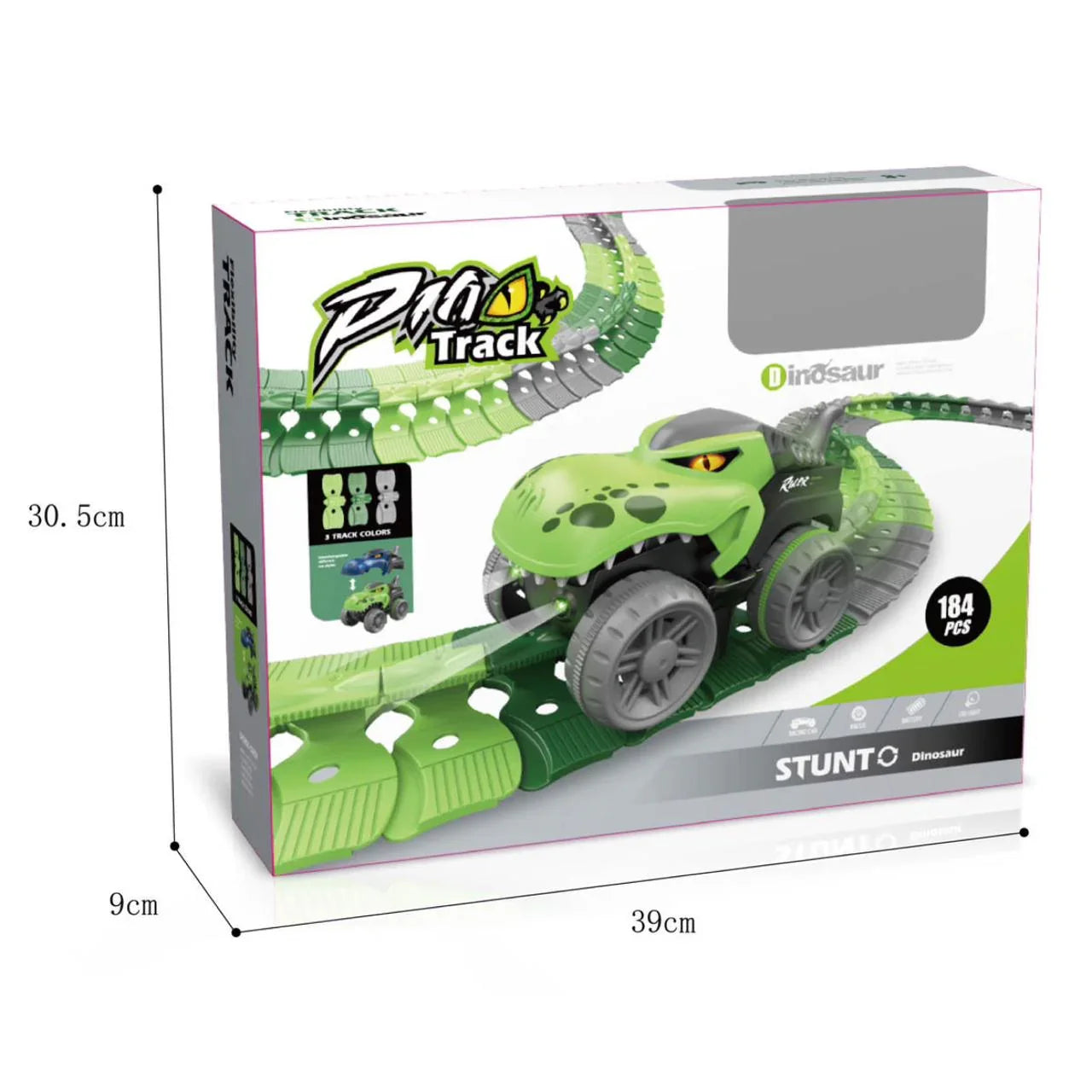 Pibi Dinosaur DIY Racing Track with Car (186 Pcs) Playset Green Age- 5 ...