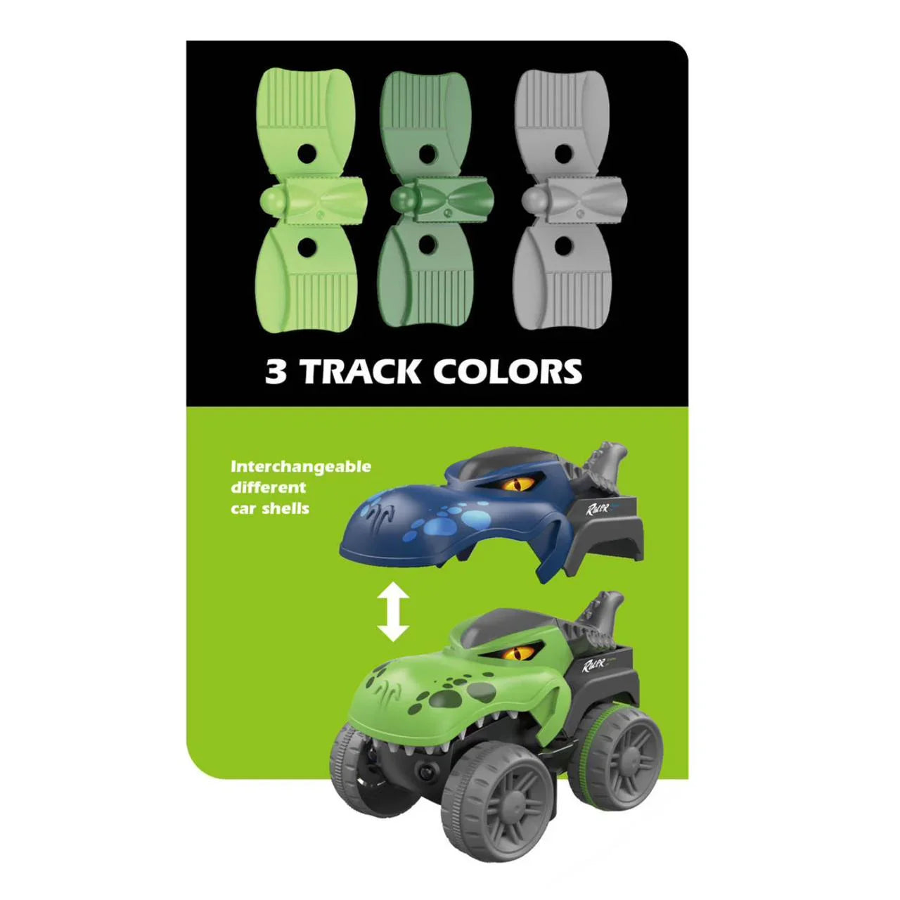 Pibi Dinosaur DIY Racing Track with Car (186 Pcs) Playset Green Age- 5 ...