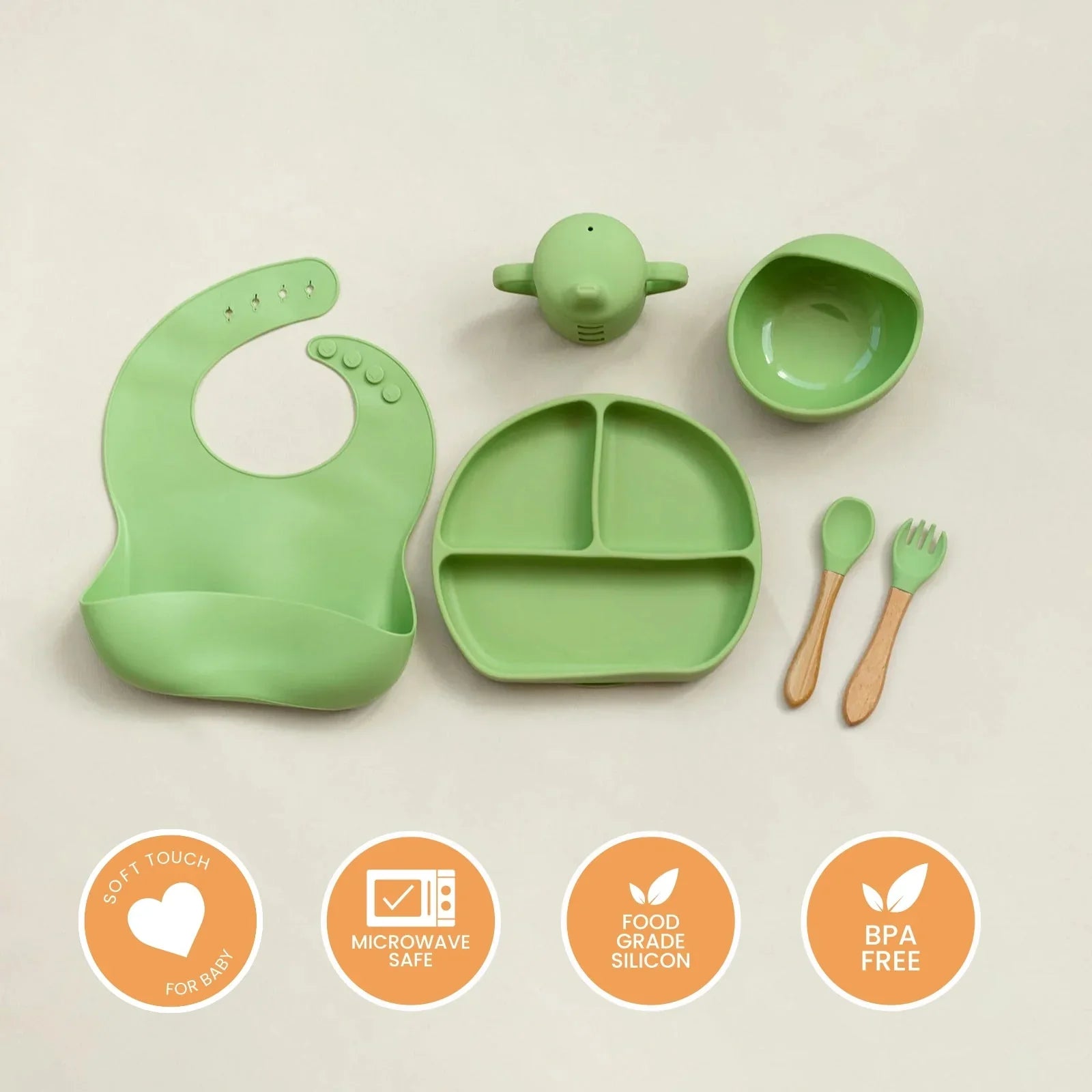 Pibi Kids Complete Feeding Set of 6 Green Age- 6 Months & Above - Peekaboo