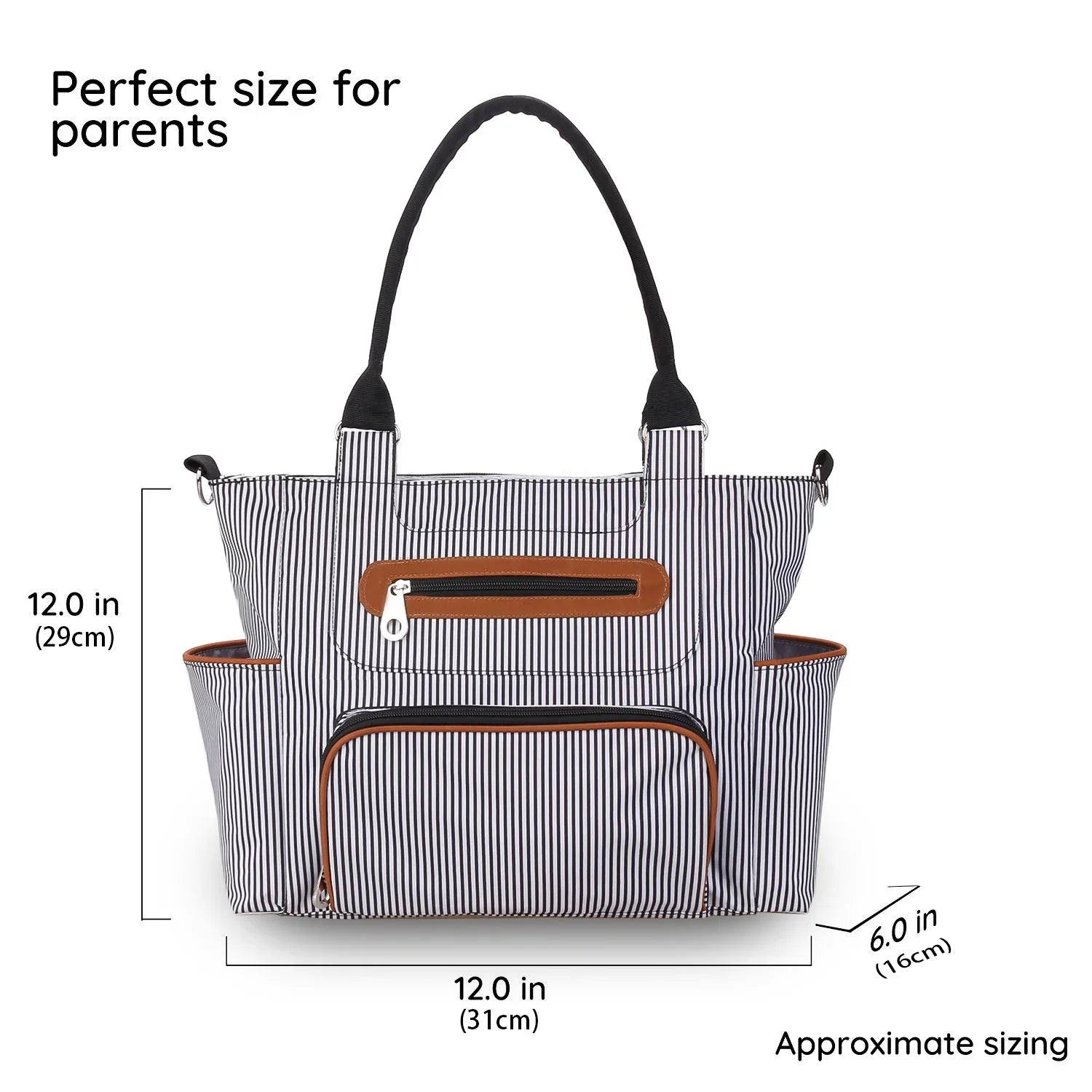 Pibi Multipurpose Diaper Tote Bag with Hooks Set of 7 Black/Ivory ...