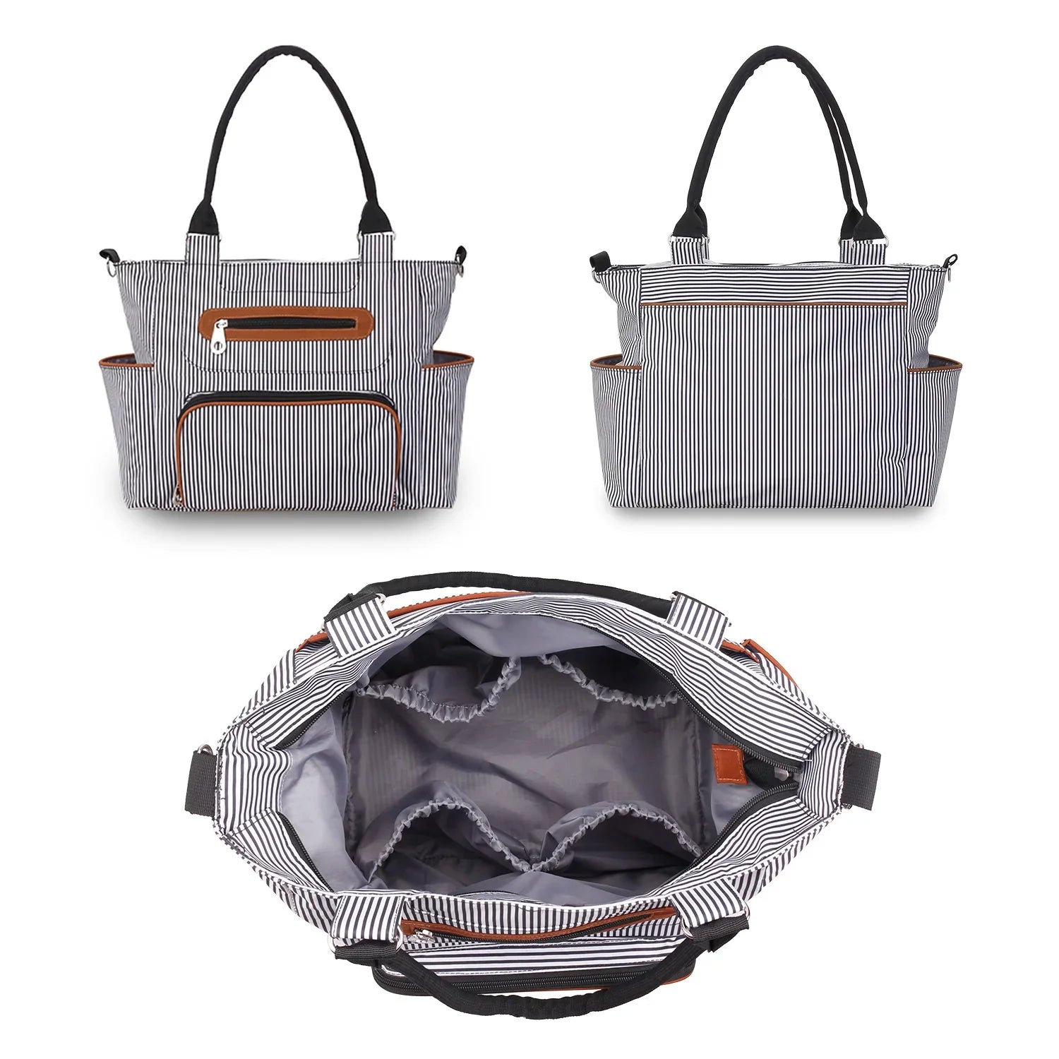 Pibi Multipurpose Diaper Tote Bag with Hooks Set of 7 Black/Ivory ...