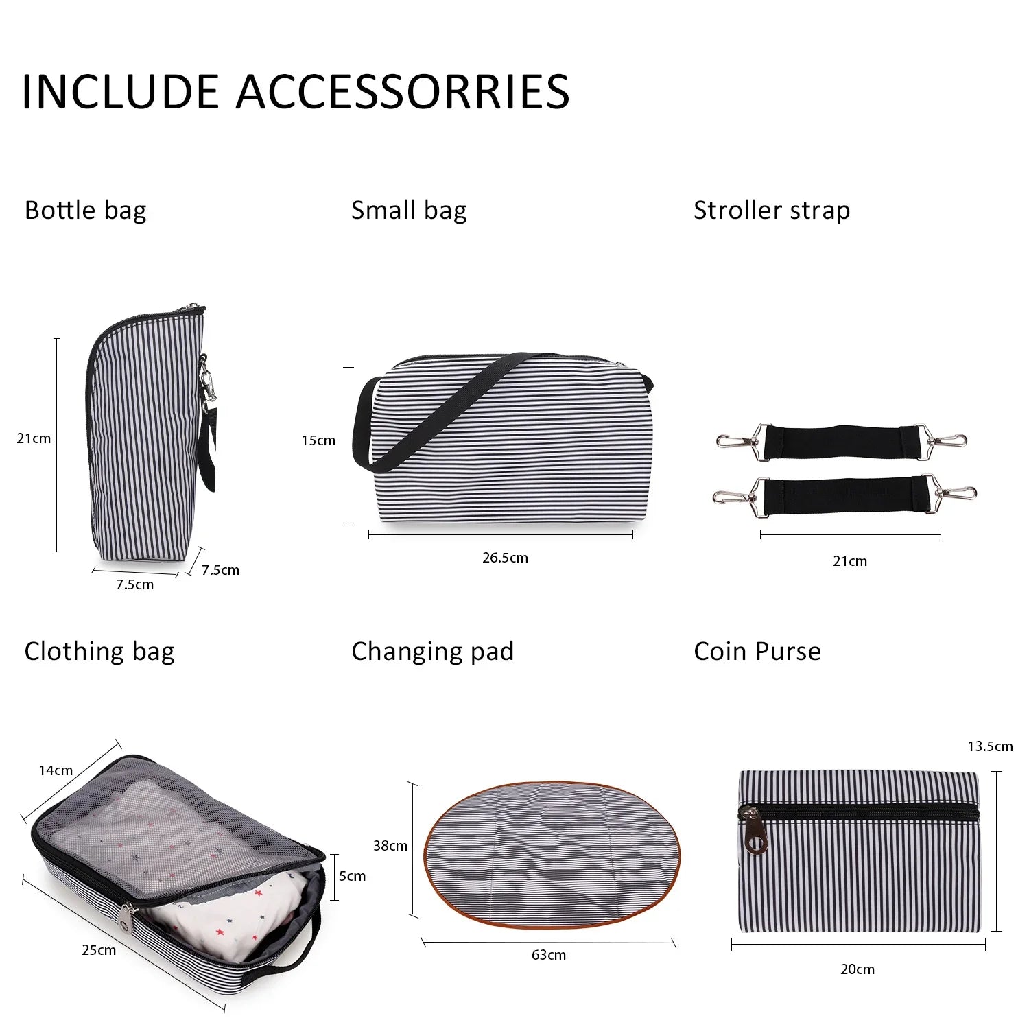 Pibi Multipurpose Diaper Tote Bag with Hooks Set of 7 Black/Ivory ...