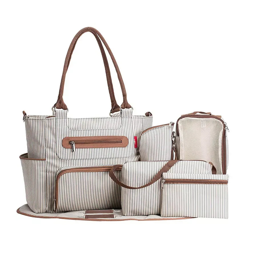 Pibi Multipurpose Diaper Tote Bag with Hooks Set of 7 Khaki Green/Ivory ...