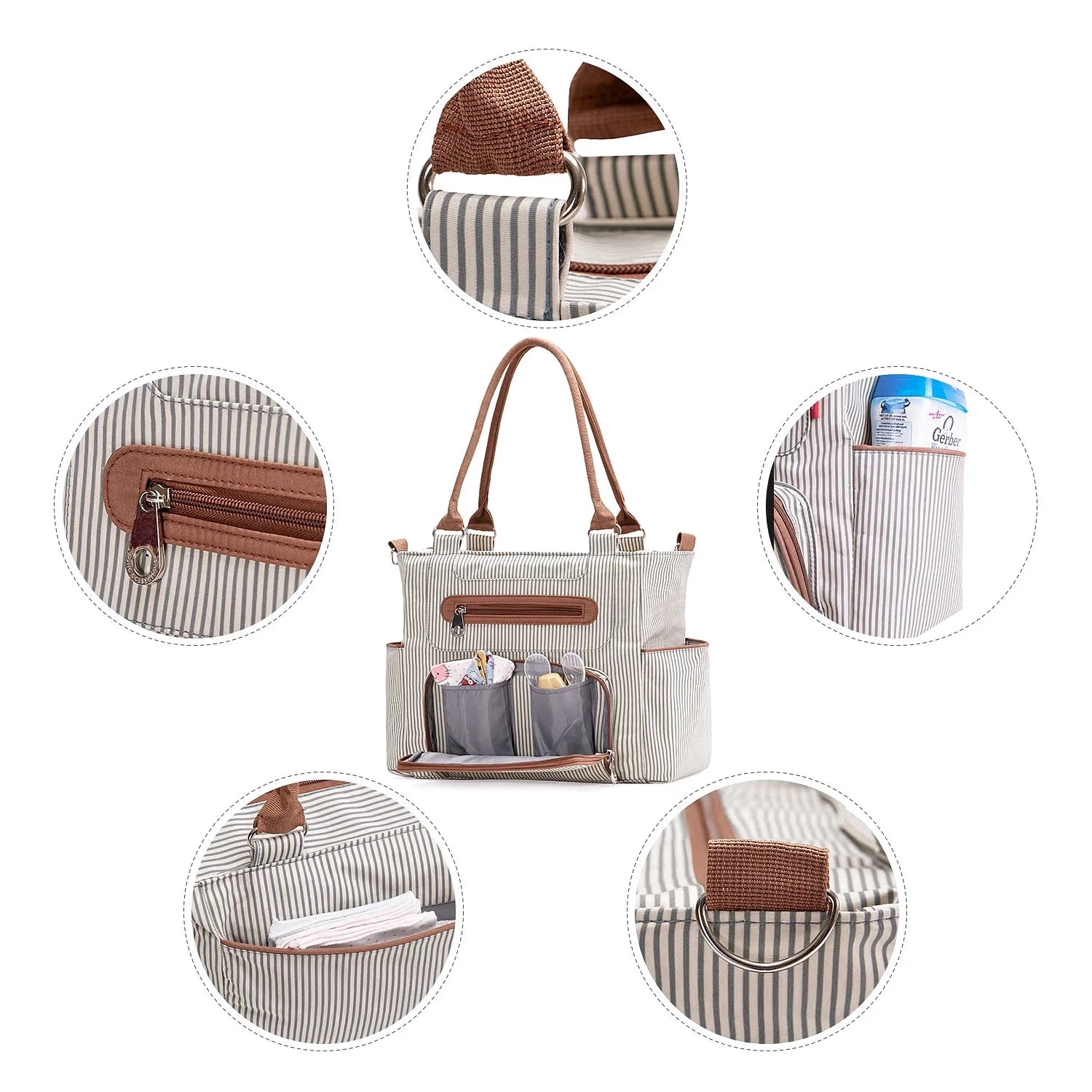 Pibi Multipurpose Diaper Tote Bag with Hooks Set of 7 Black/Ivory ...