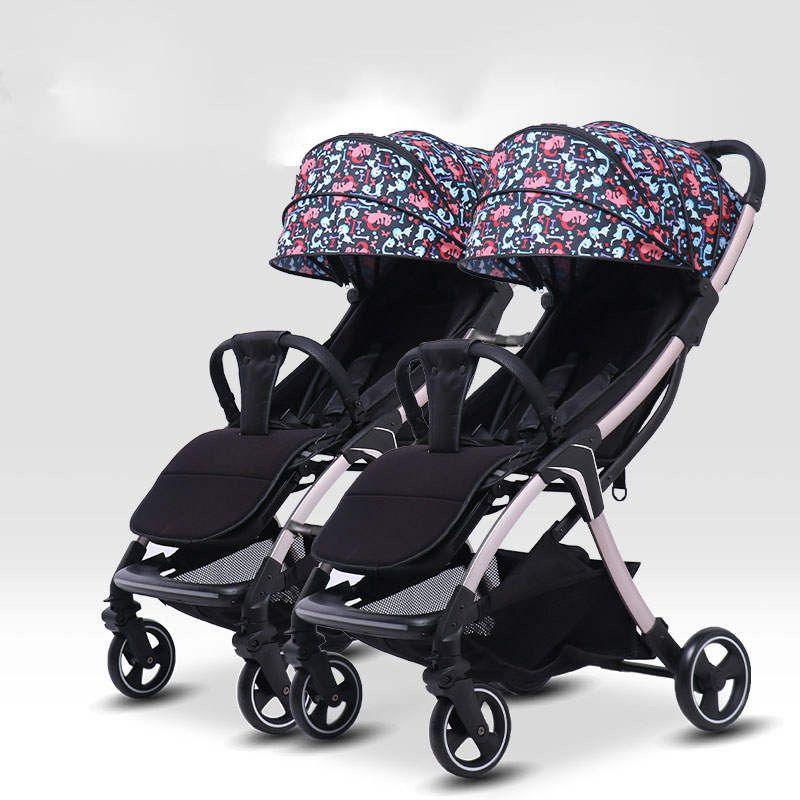 Pibi Twin Compact Stroller with Printed Canopy Black/Chrome Age ...