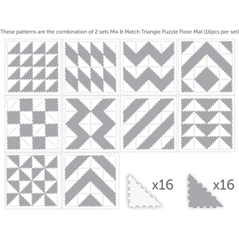 Sunta 2 Colours Triangle Puzzle Floor Mat - Grey 16 Pieces Age-10 ...