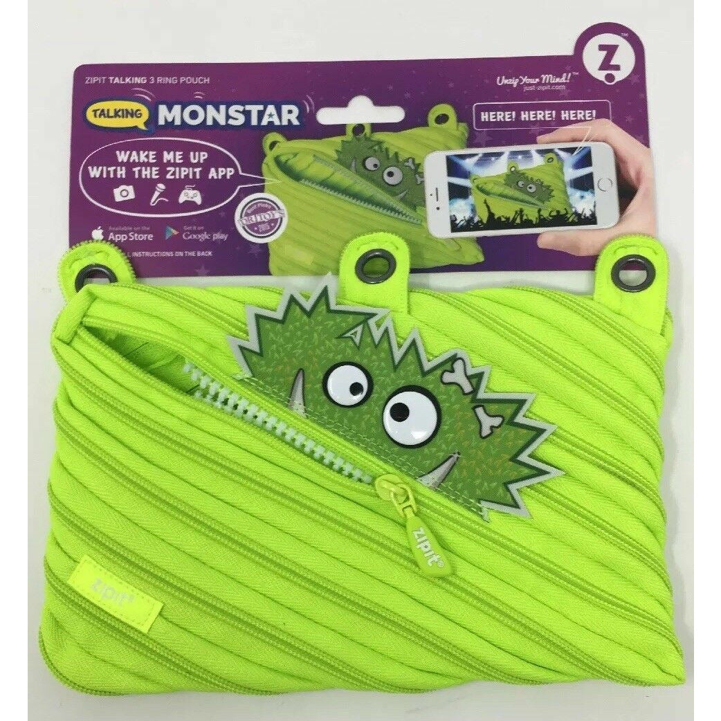 Zipit Talking Monster Jumbo Pouch - Bright Lime Kids - Peekaboo